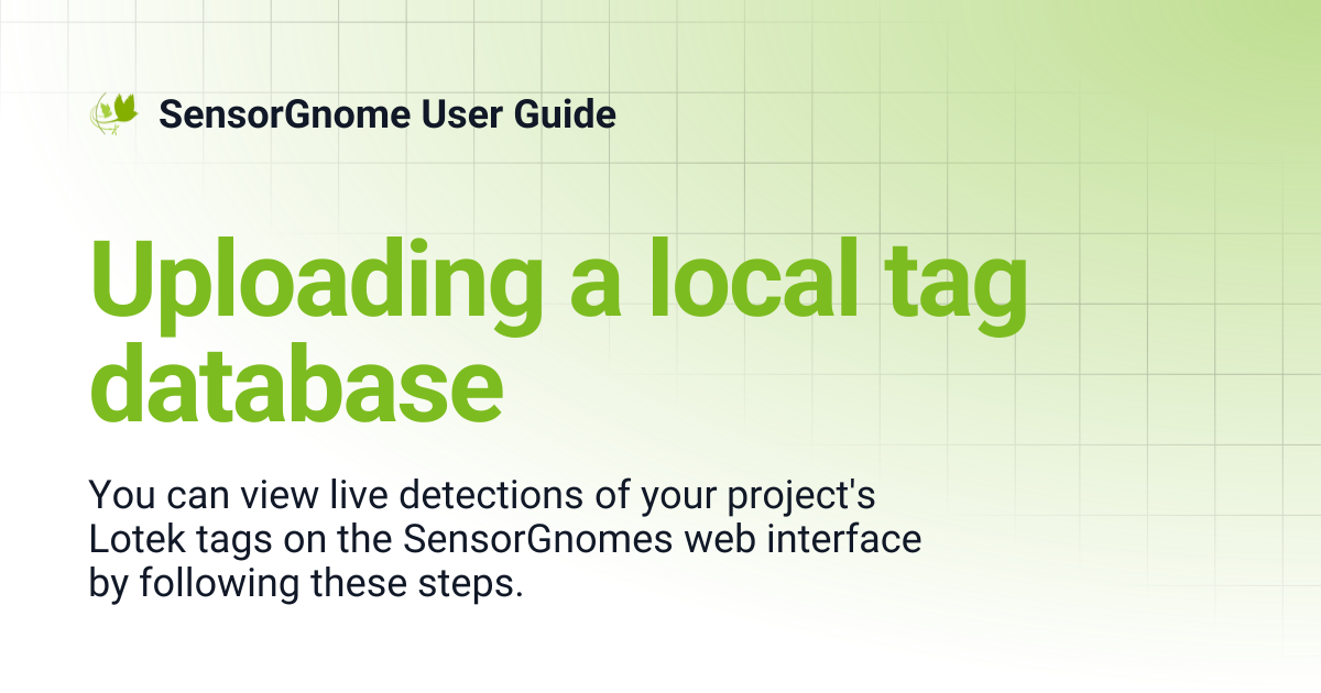 Uploading a local tag database | SensorGnome User Guide